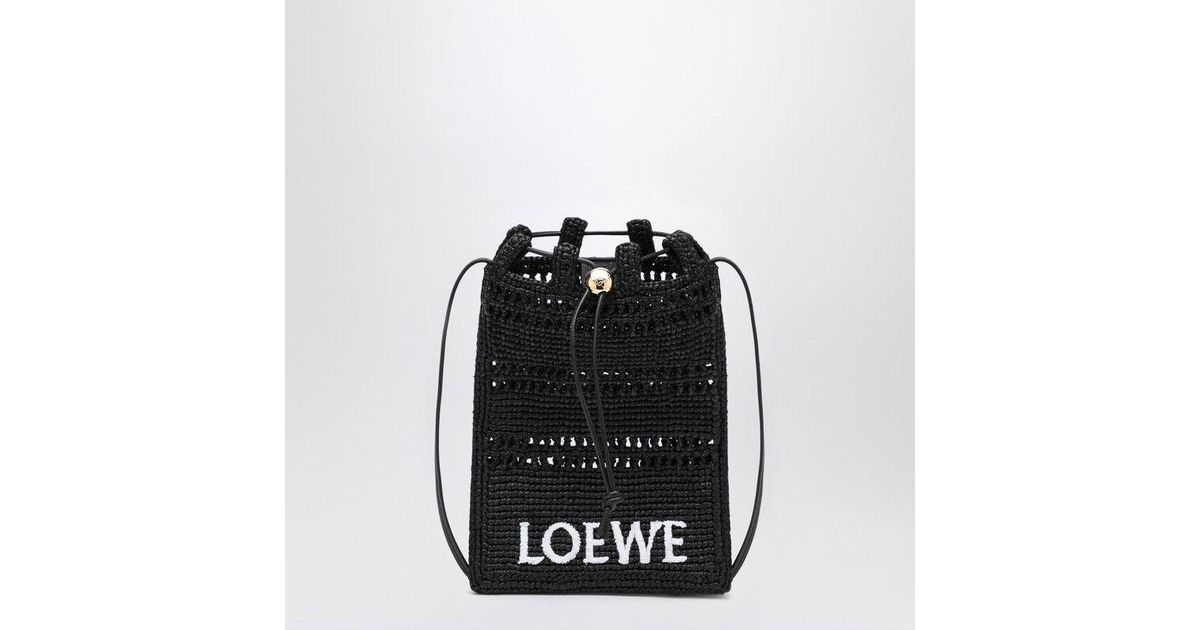 Loewe Raffia Drawstring Pouch in Black | Lyst