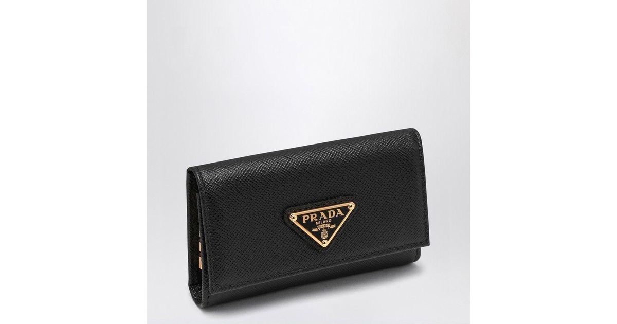 Prada Saffiano Leather Key Ring With Logo in Black | Lyst