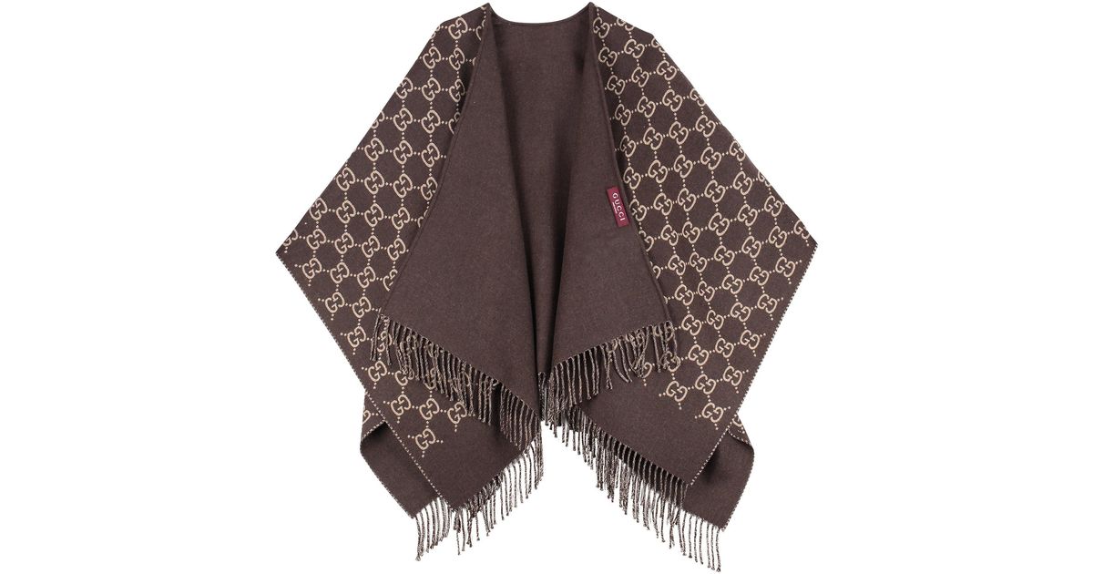 Gucci Jacquard Wool Cape in Brown | Lyst