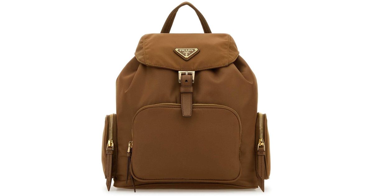 Prada Caramel Canvas Backpack in Brown | Lyst UK