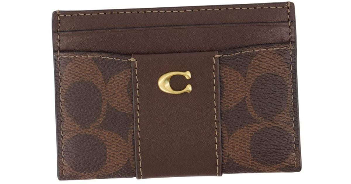 COACH Signature Essential Card Holder in Brown | Lyst