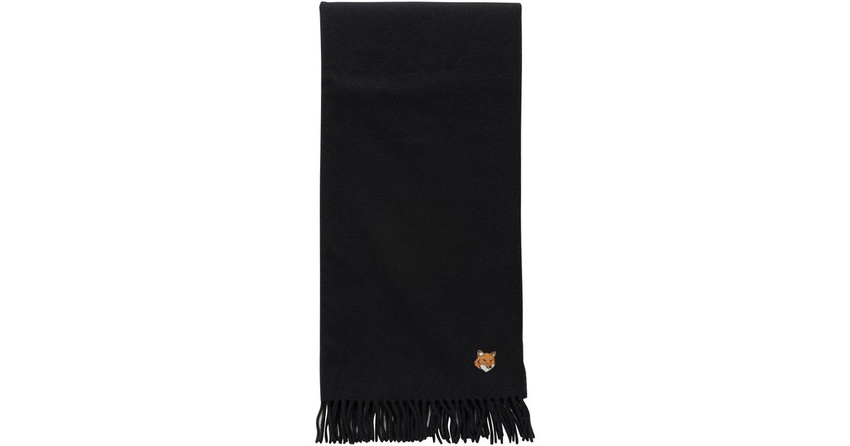 Maison Kitsuné Virgin Wool Fox Scarf in Black for Men | Lyst UK