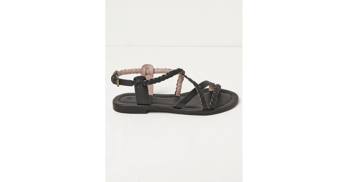 FatFace Fatface Daphne Leather Braided Sandals in Black | Lyst UK