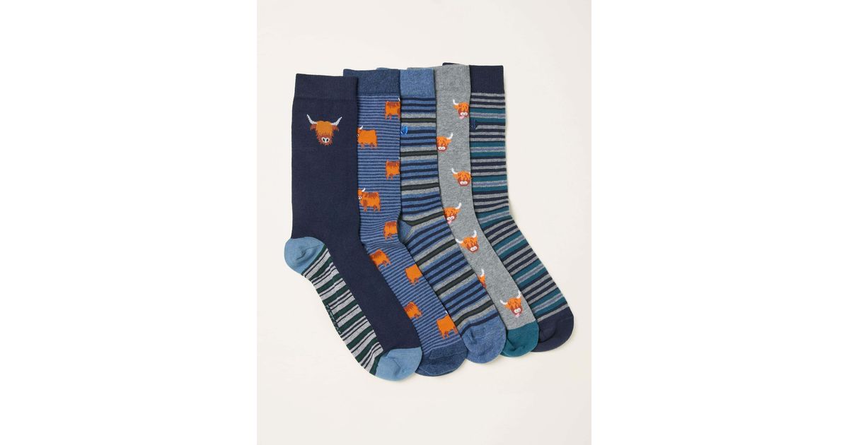 FatFace Fatface 5 Pairs Of Highland Cow Socks in Blue for Men | Lyst UK