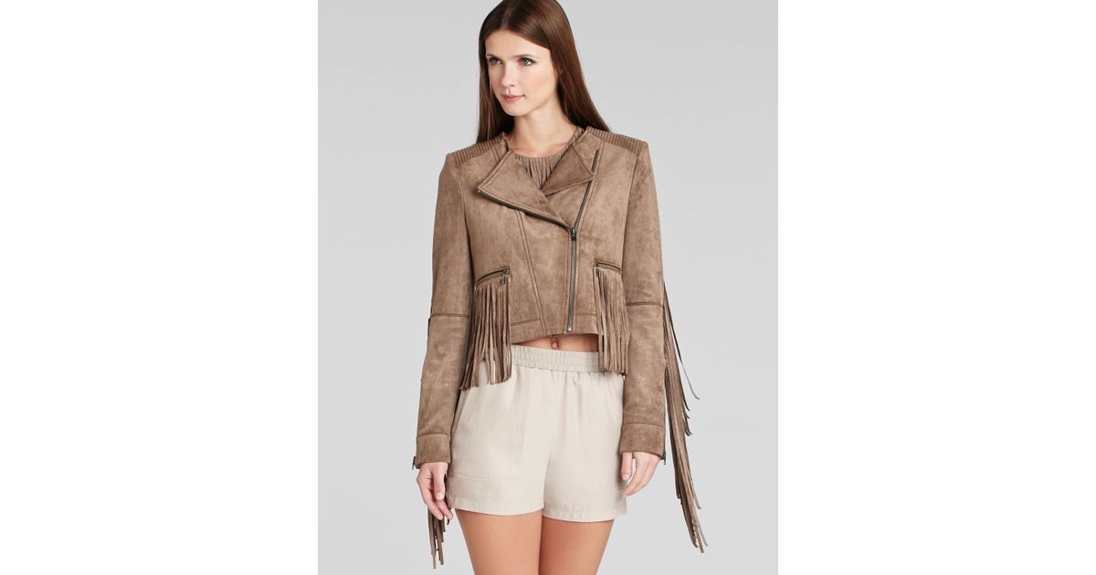 BCBGMAXAZRIA Bcbg Max Azria Jacket Brylee Fringe Faux Suede in Brown | Lyst