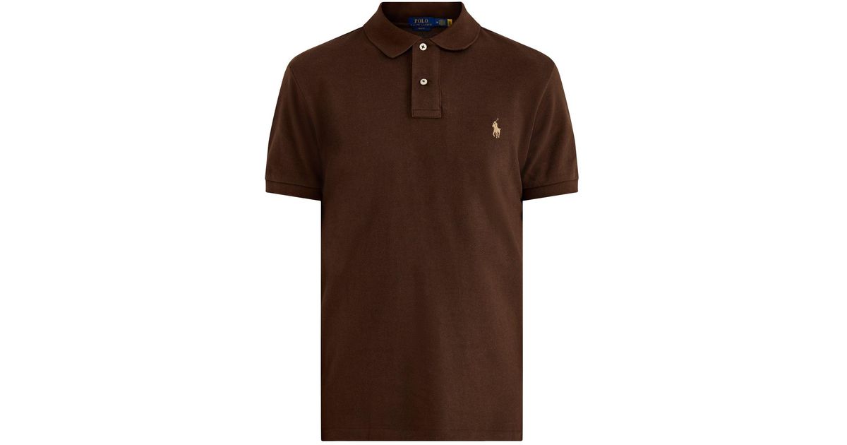 Polo Ralph Lauren Slim Fit Cotton Polo Top in Brown for Men | Lyst UK