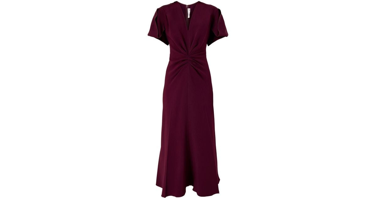 Victoria Beckham V-Neck Bella Midi Dress in Purple | Lyst UK
