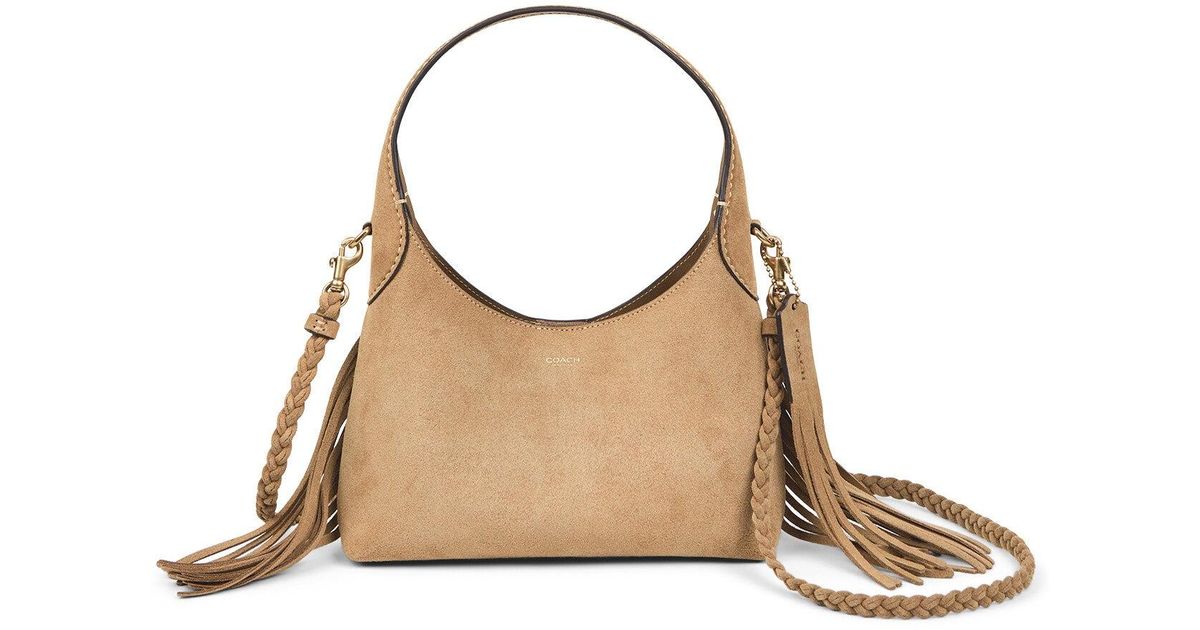 COACH Brooklyn Suede Shoulder Bag 23 With Fringe Detailing in Metallic ...