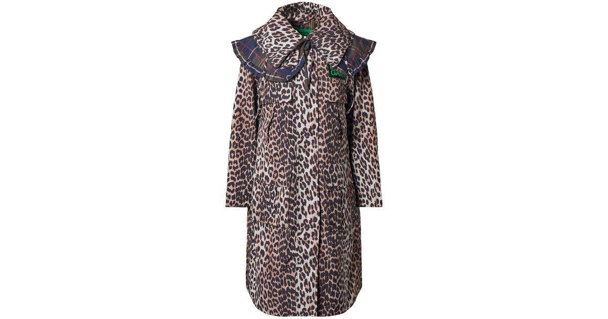 Barbour X Ganni Leopard Waterproof Parka Jacket in Grey | Lyst UK