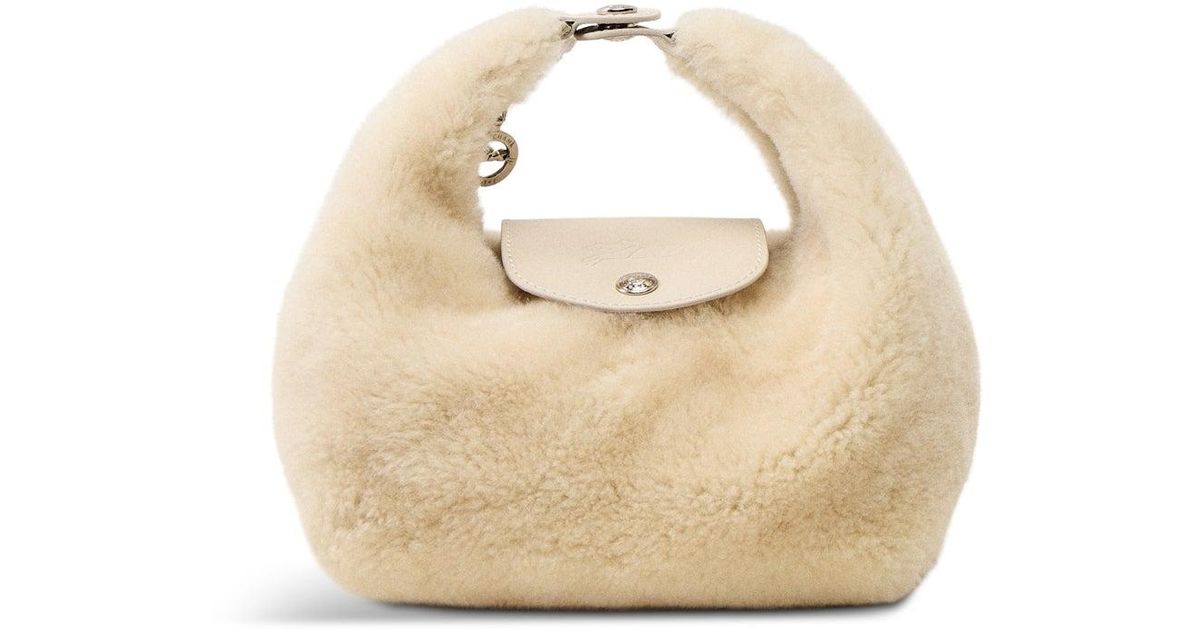 Longchamp Le Pliage Xtra Shearling Handbag Extra Small in Natural | Lyst UK