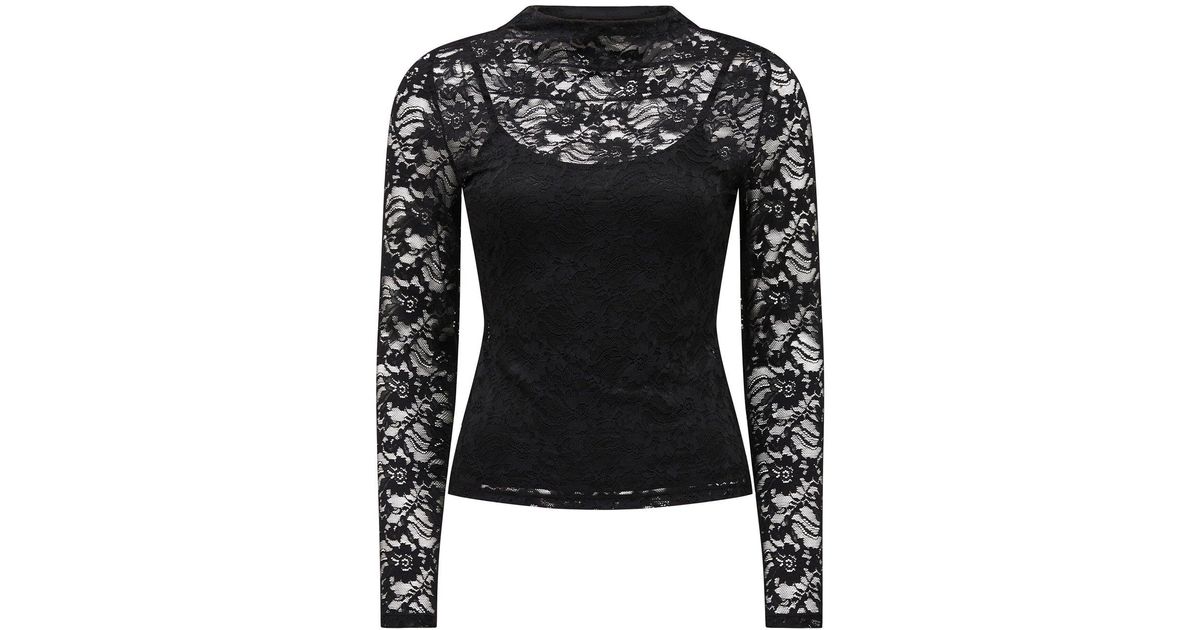 Forever New Henley High Neck Lace Top in Black | Lyst UK