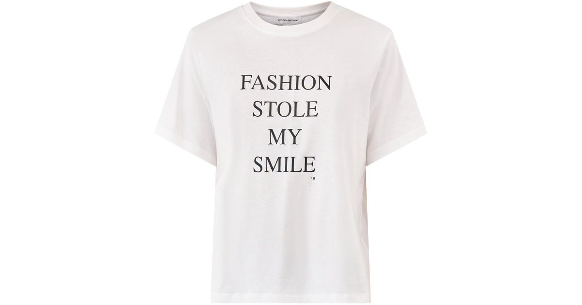 Victoria Beckham Slogan Tee Fashion Stole My Smile in White | Lyst UK