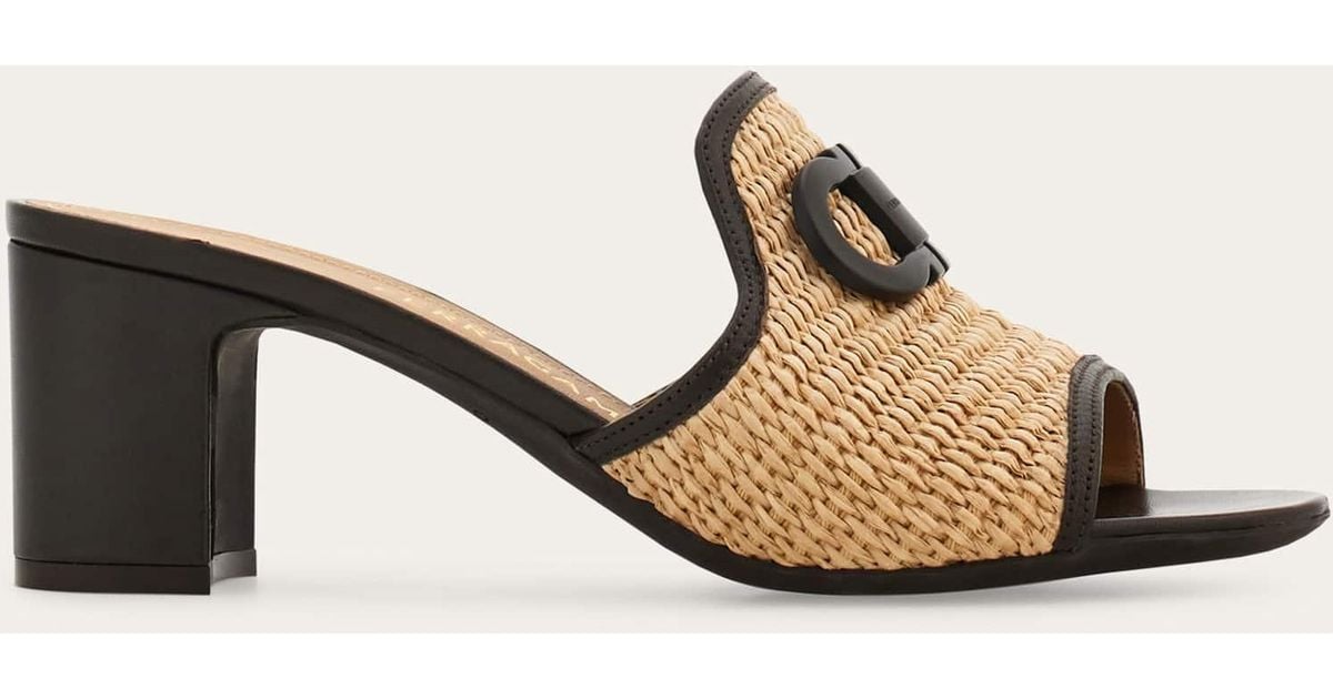 Ferragamo Gancini Ornament Mid-Heel Slide in Natural | Lyst