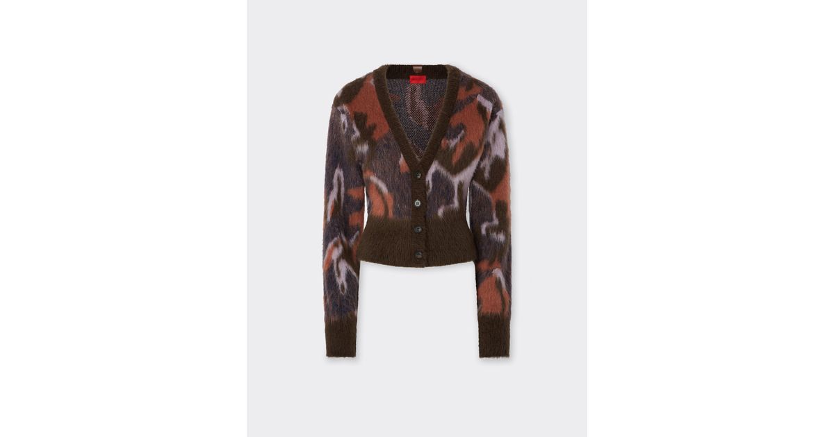 Ferrari Knit Cardigan With Cavallino Ikat Pattern in Brown | Lyst UK