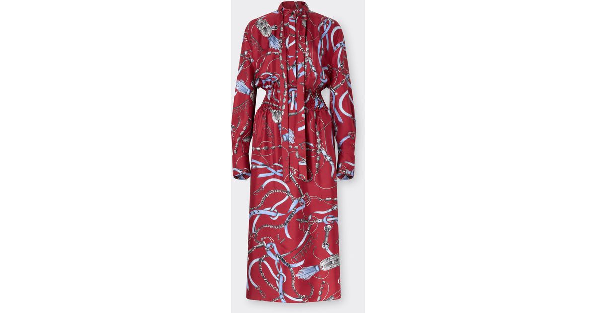Ferrari Closet Print Silk Dress in Red | Lyst UK