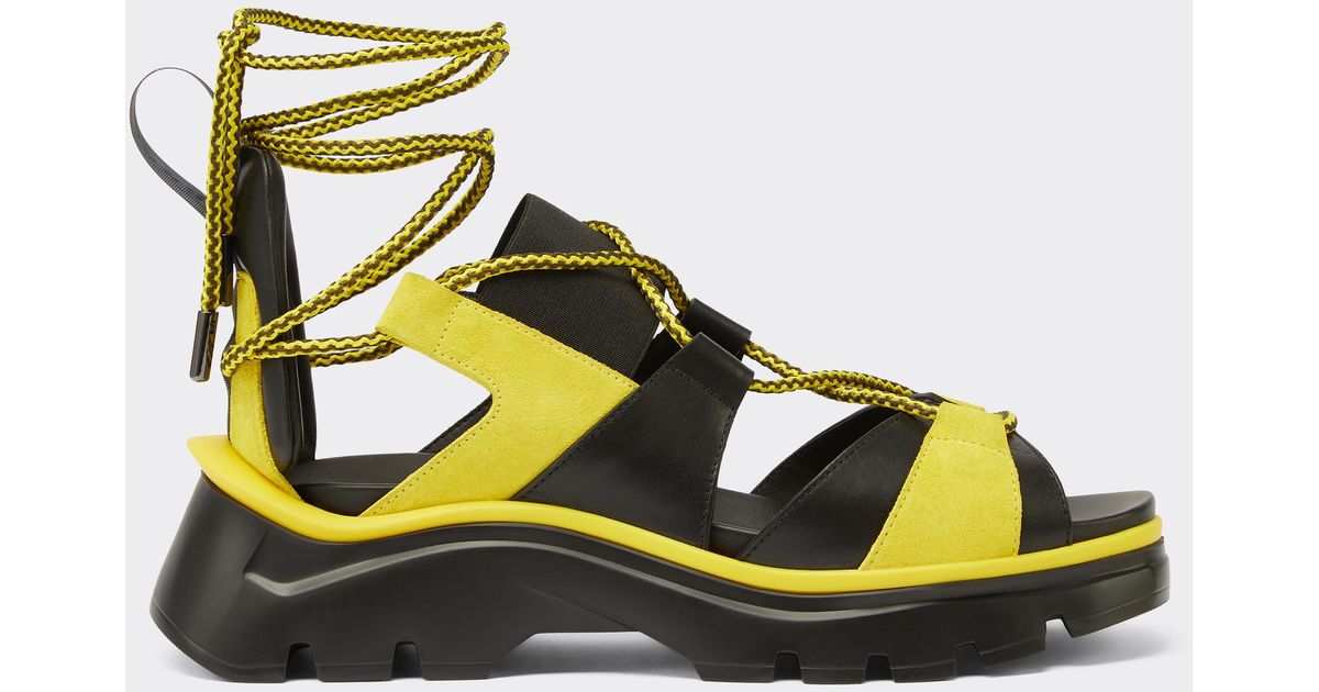 Ferrari Leather And Suede Sandals With Crossover Laces in Black | Lyst