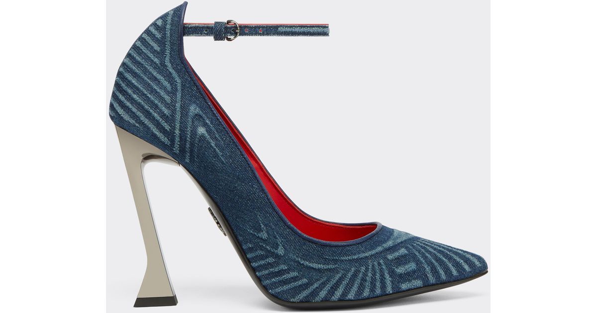 Ferrari Denim Pumps With Strap And Livery Pattern in Blue | Lyst