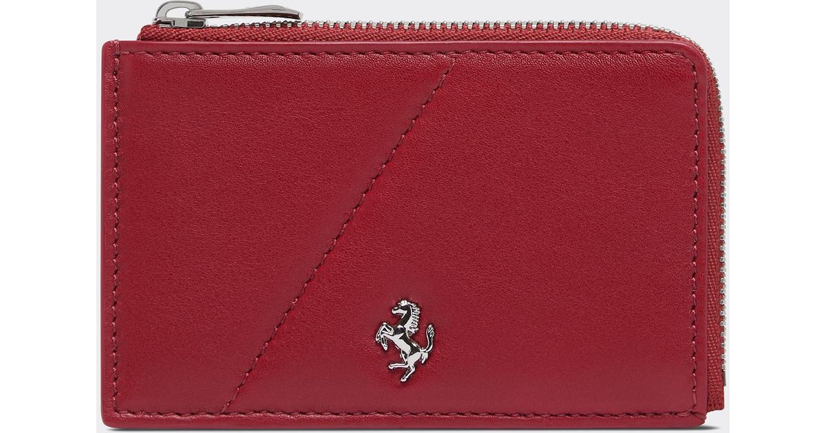 Ferrari Leather Card Holder With Zip in Red for Men | Lyst UK