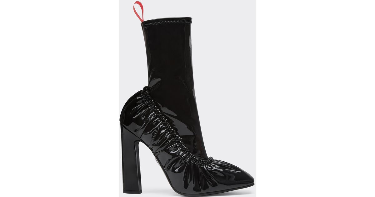 Ferrari Gathered Patent Leatherankle Boot With High Heel in Black | Lyst