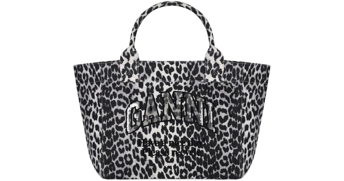 Ganni Leopard Print Shopping Bag in Black | Lyst UK