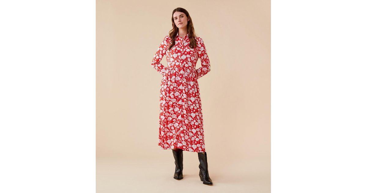 Finery London Gala Midi Viscose Dress in Red | Lyst UK