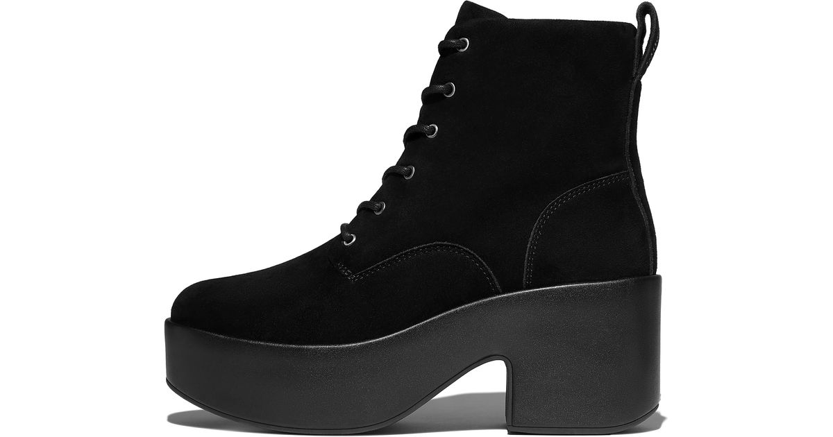 Fitflop Platfforms Suede Heeled Lace-Up Boots in Black | Lyst UK