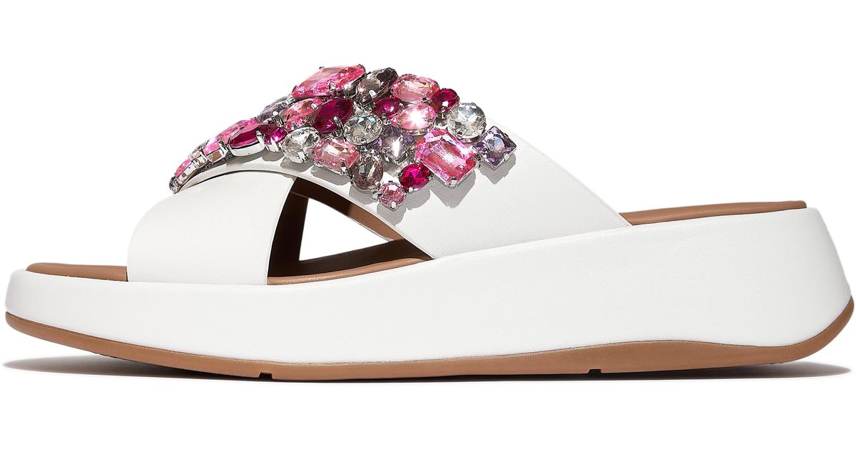 Fitflop F-Mode Jewel-Deluxe Leather Flatform Cross Slides, Markdown in ...