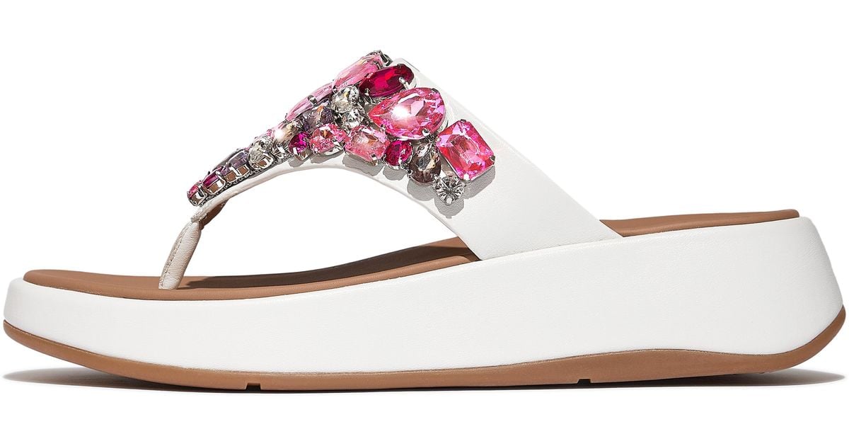 Fitflop F-Mode Jewel-Deluxe Leather Flatform Toe-Post Sandals, Markdown ...