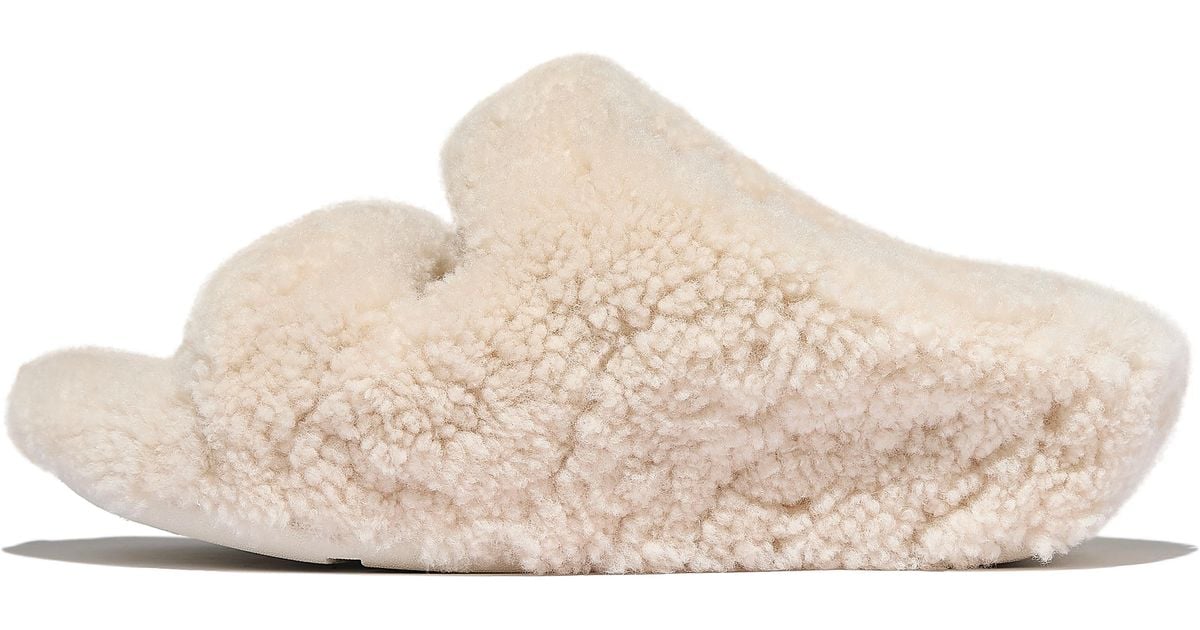 Fitflop Shuv Curly-Shearling Two-Bar Slides in Pink | Lyst UK