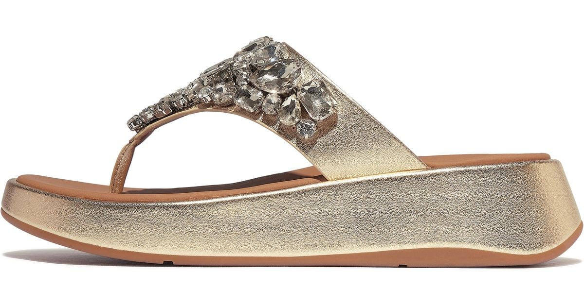 Fitflop Women F-mode Jewel-deluxe Metallic-leather Flatform Toe-post ...