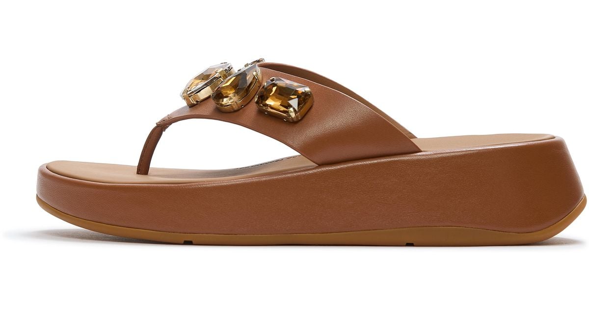 Fitflop F-Mode Ultra-Jewel Leather Toe-Post Sandals in Brown | Lyst UK