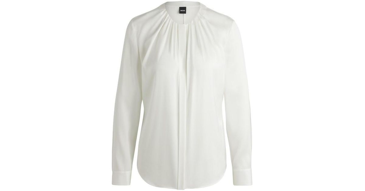 BOSS Banorah Long Sleeve Long Blouse in White | Lyst UK