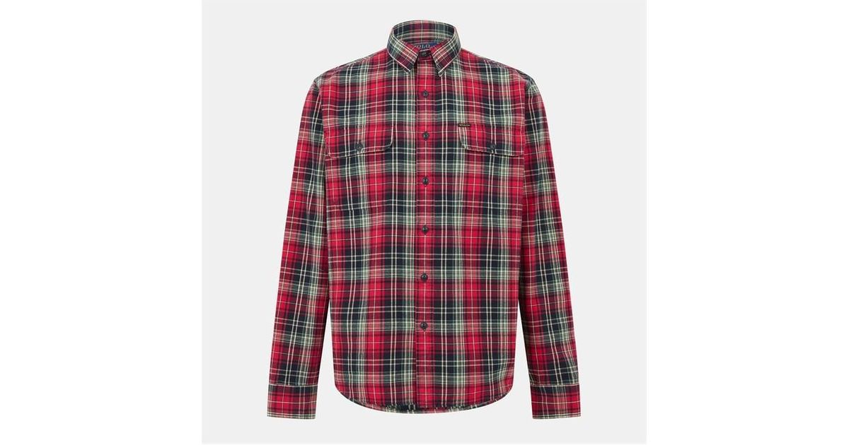 Polo Ralph Lauren Long Sleeve Flannel Shirt in Red for Men | Lyst UK