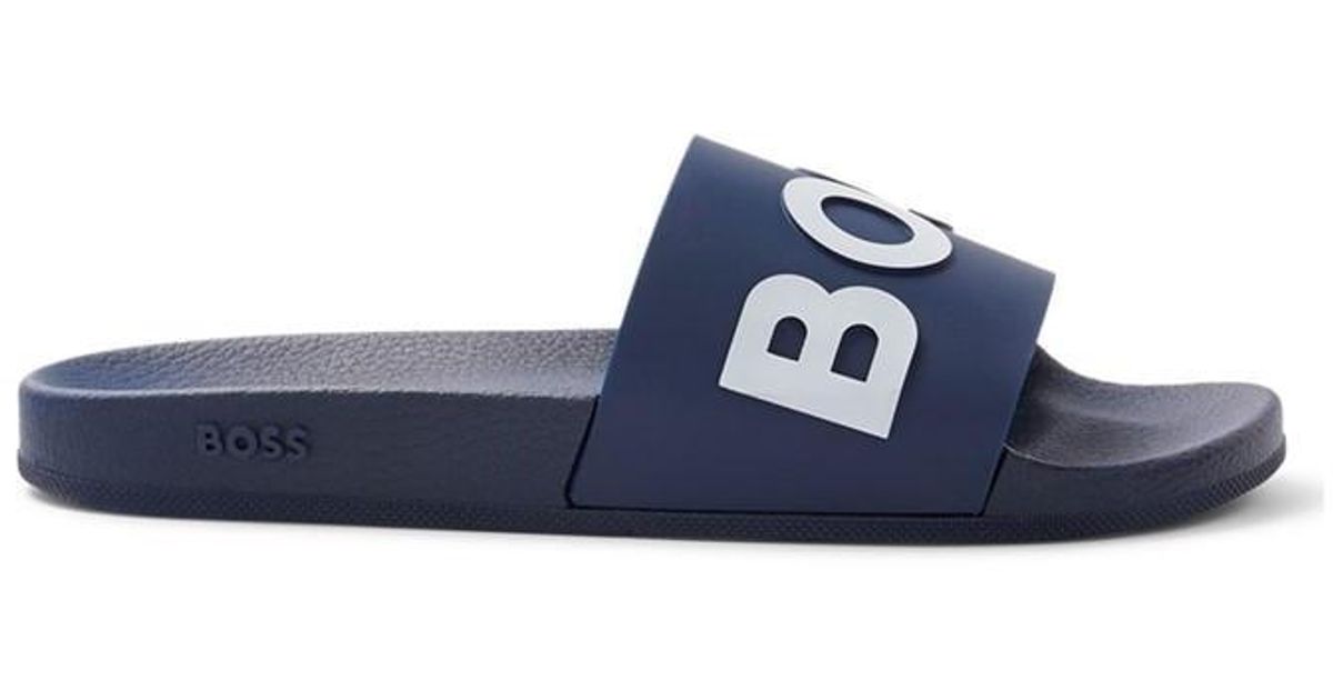 BOSS Bay Logo Sliders, Branding Strap Sandals in Blue for Men | Lyst UK