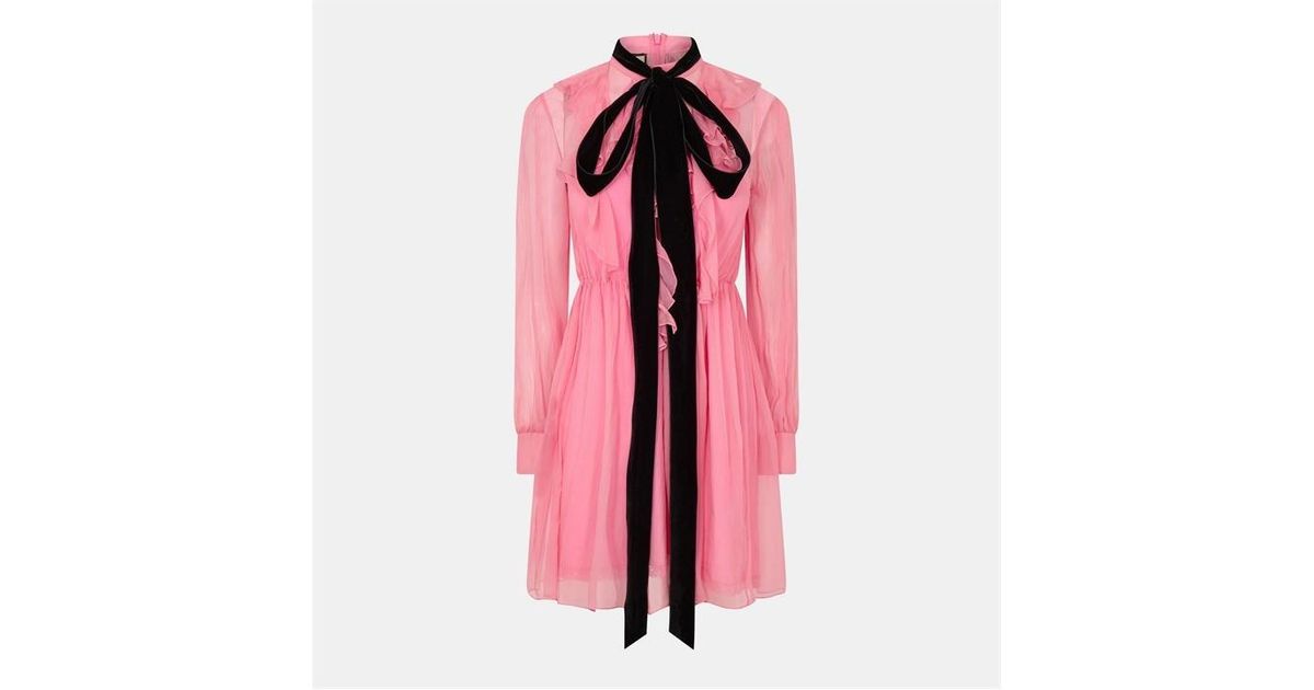 Gucci Ruche Chiffon Mini Dress in Pink | Lyst UK
