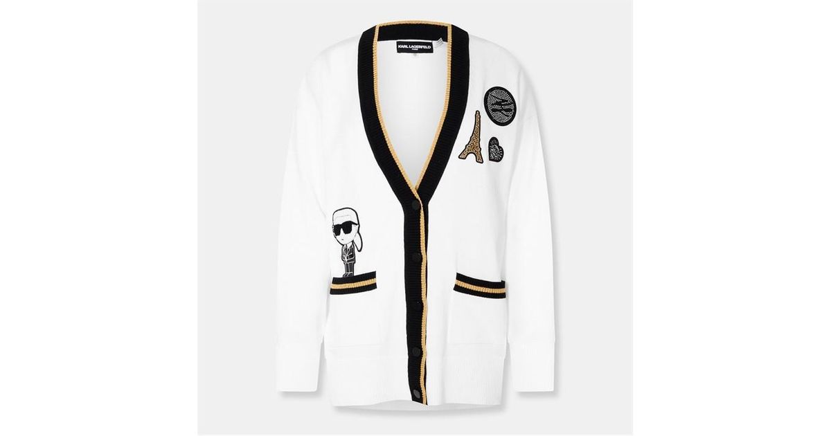 Karl Lagerfeld Patch Cardigan in White | Lyst UK