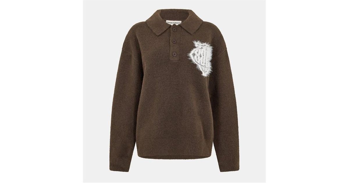 The Couture Club Fluffy Knitted Long Sleeve Polo Shirt in Brown | Lyst UK