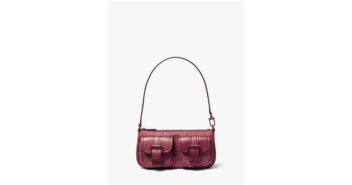 MICHAEL Michael Kors Zoe Small Signature Logo Shoulder Bag in Red | Lyst UK