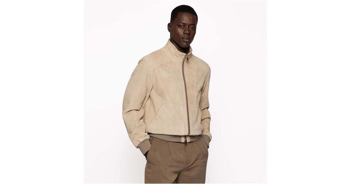 BOSS Mika Suede Bomber Jacket in Natural for Men | Lyst UK