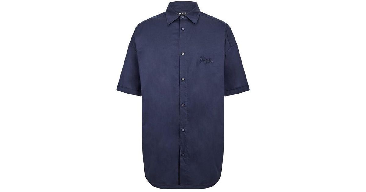 Balmain Short Sleeve Plain Shirt in Blue for Men | Lyst UK
