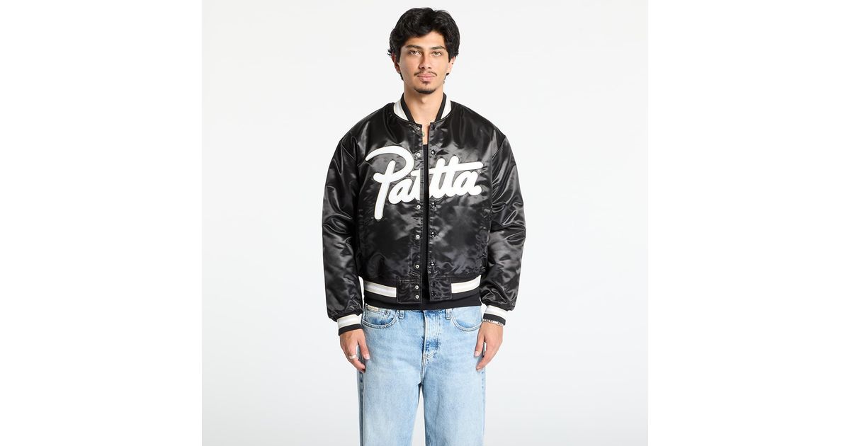 PATTA Jacket Script Logo Satin Varsity Jacket in Black | Lyst