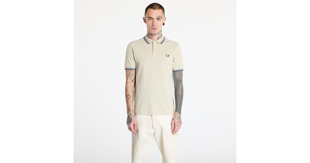 Fred Perry T-Shirt The Twin Tipped Polo Shirt Light Oyster/ Mid/ French ...