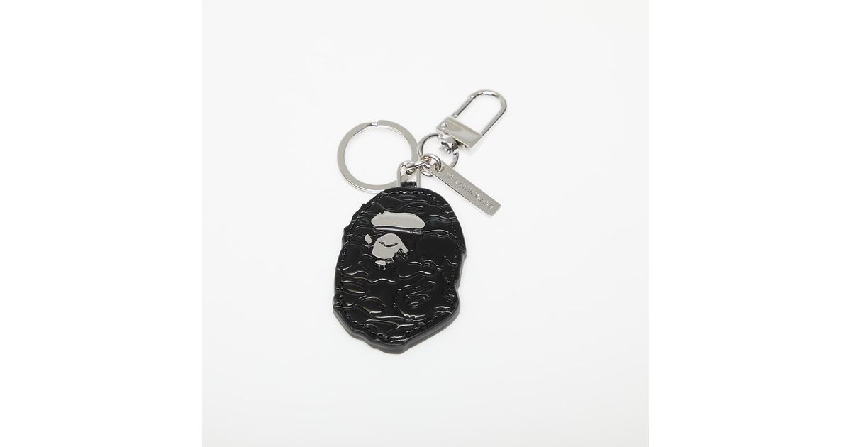 A Bathing Ape Ape Head Leather Key Chain in Black | Lyst