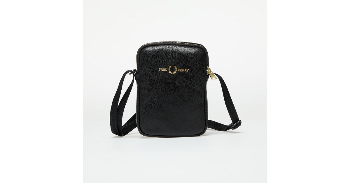 Fred Perry Bag Tumbled Leather Side Bag in Black | Lyst