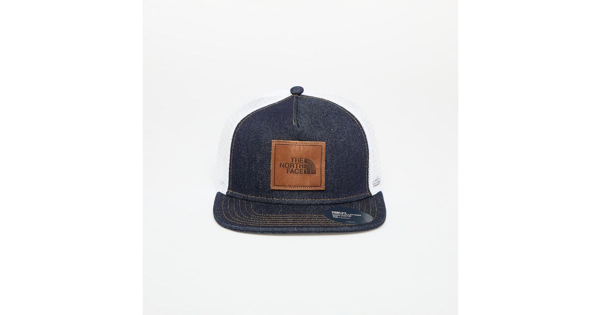 The North Face Cap Half Dome Trucker Denim/ Leather Patch in Blue | Lyst