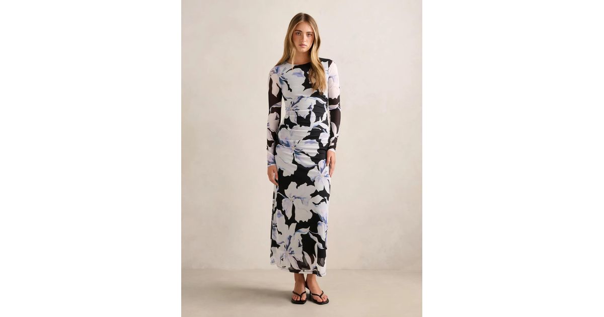 Forever New Amaya Long Sleeved Mesh Midi Dress in Natural | Lyst UK