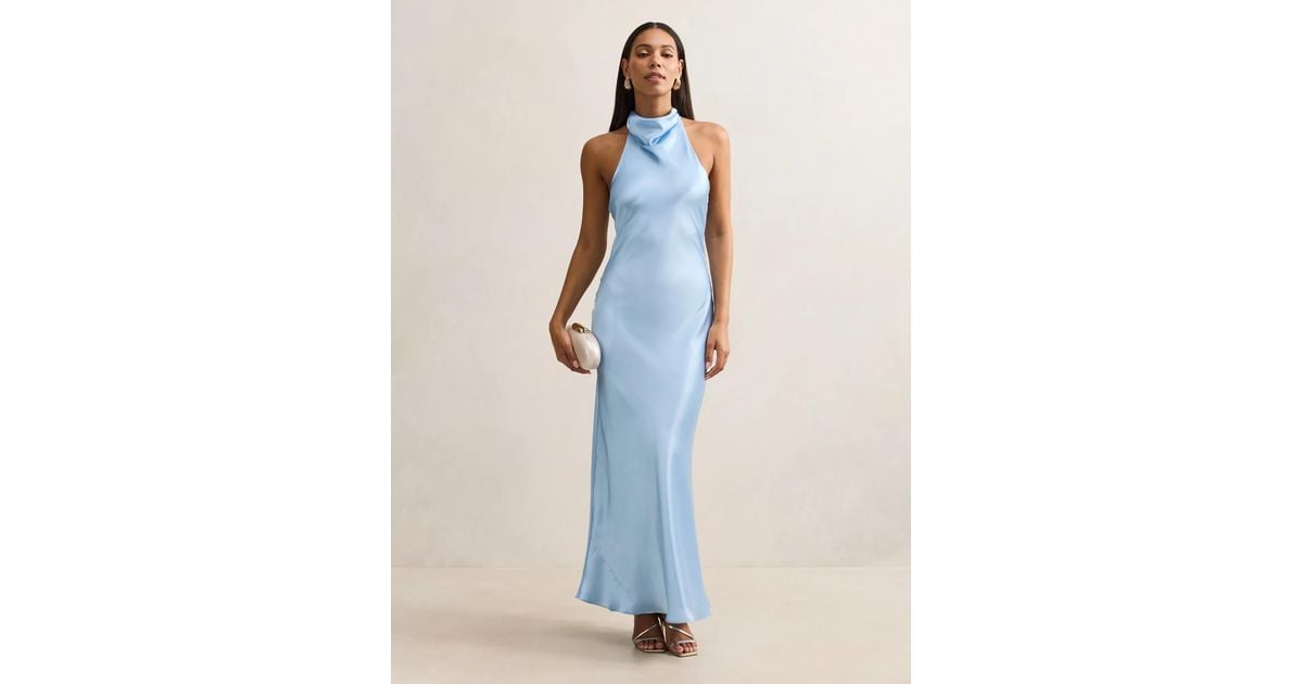 Forever New Clementine High Neck Satin Maxi Dress in Blue | Lyst UK