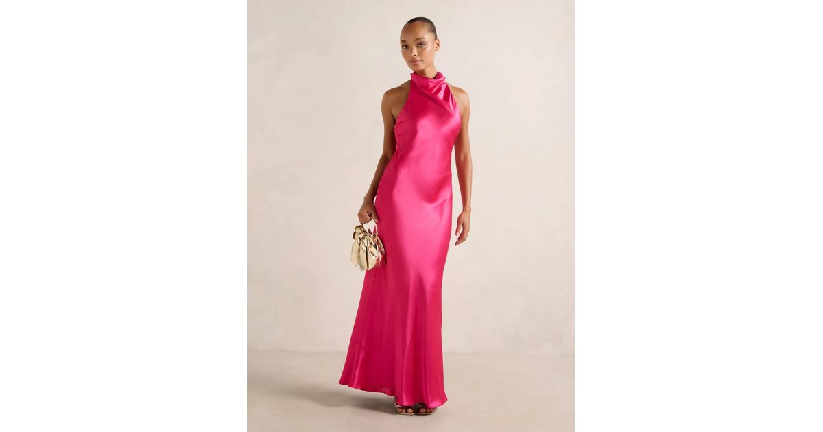 Forever New Clementine High Neck Satin Maxi Dress in Pink | Lyst UK
