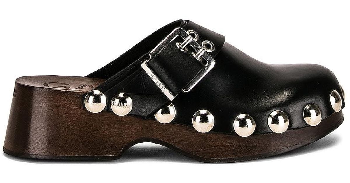 Ganni Leather Retro Clog in Black | Lyst UK