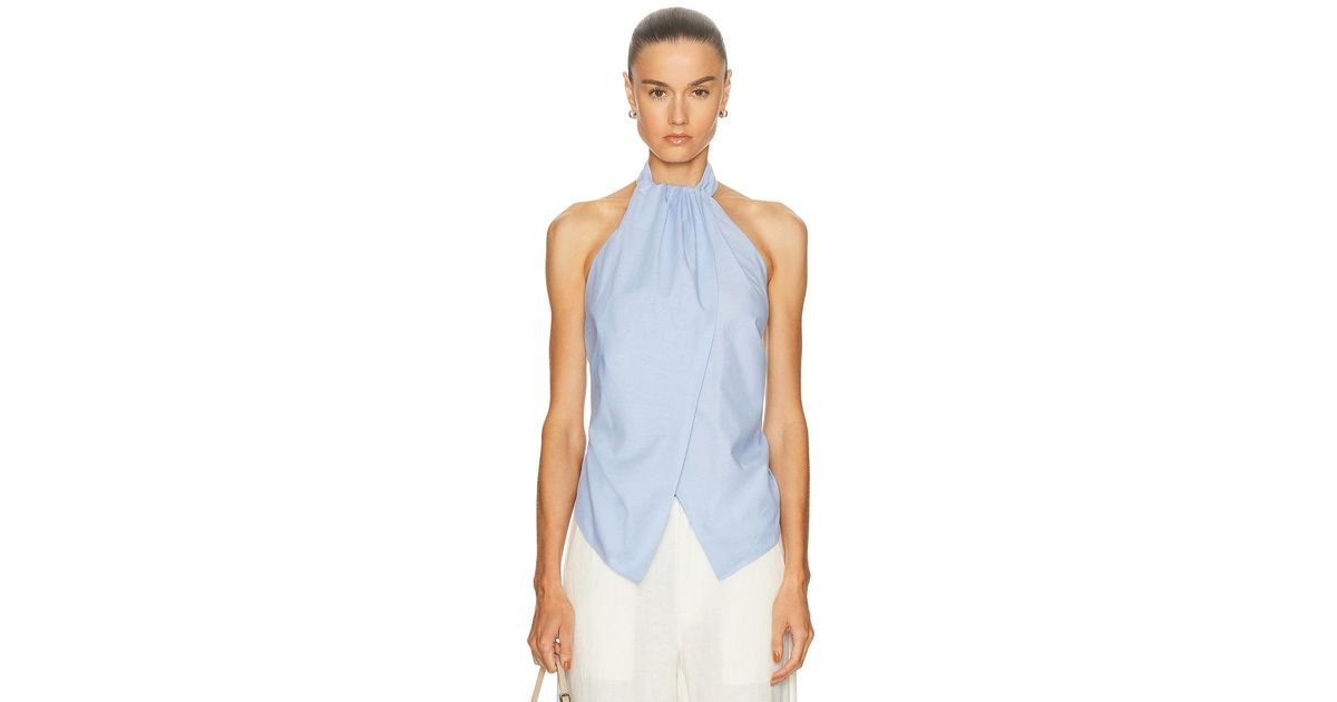 St. Agni Oxford Halter Tie Back Top in Blue | Lyst